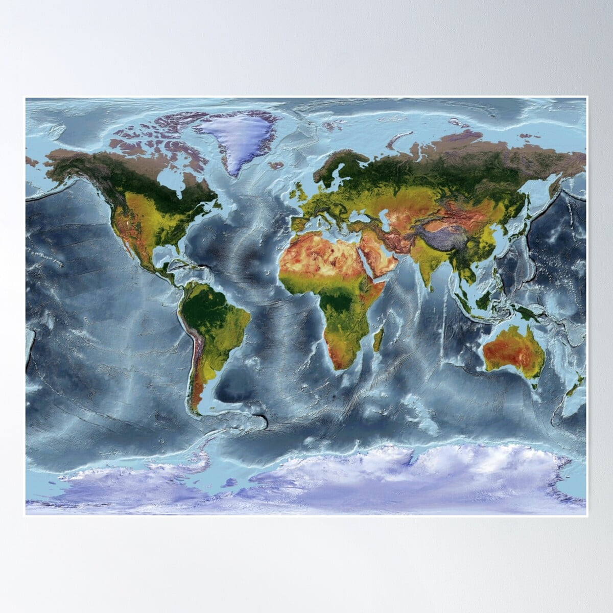 Gall Stereographic - World Relief Map Showing Land And Oceans Poster ...