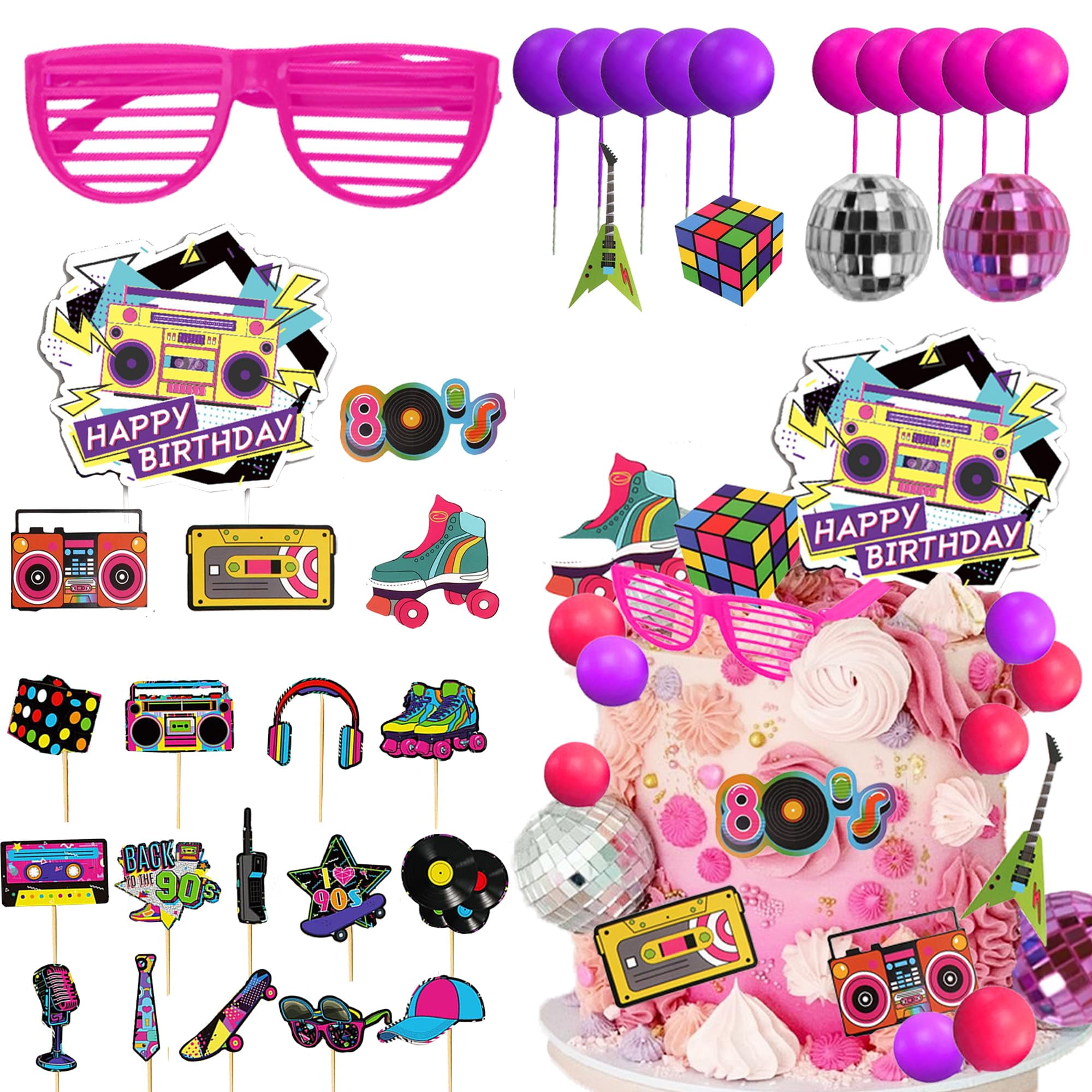 GallaRato 40 PCS Multicolored 80s 90s RST1 Cake Toppers, Roller Skate ...
