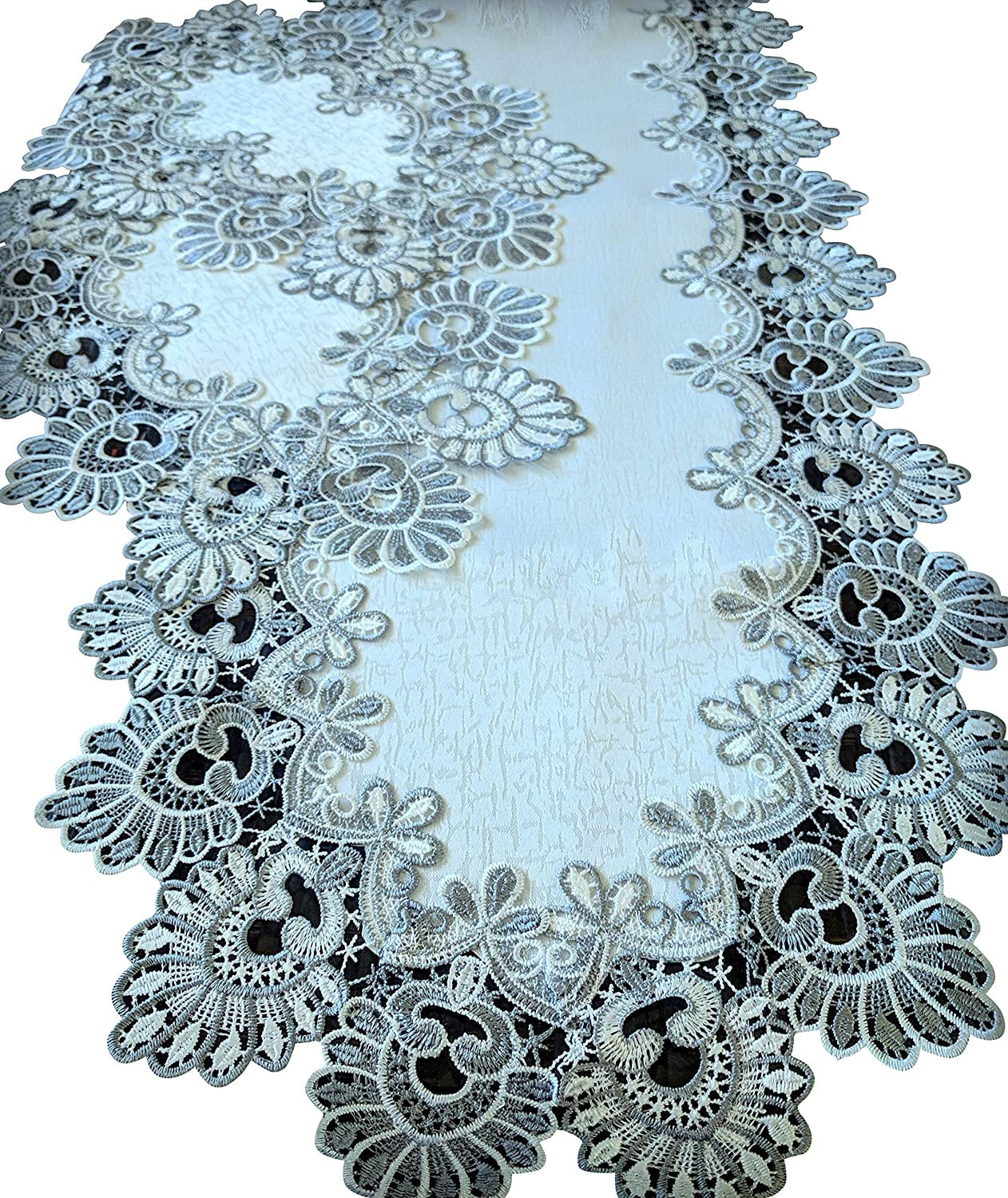 Galleria di Silver Gray Lace Table Runner and Two Doilies Set Antique ...
