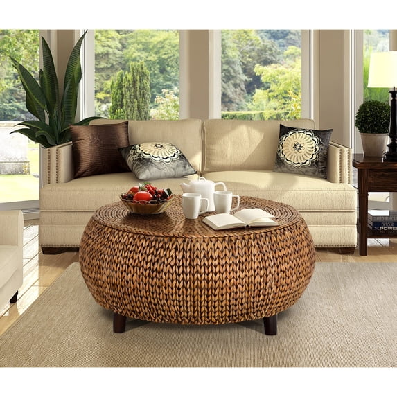 Gallerie Decor Bali Breeze Low Round Accent Table, Woven Banana Leaf ...