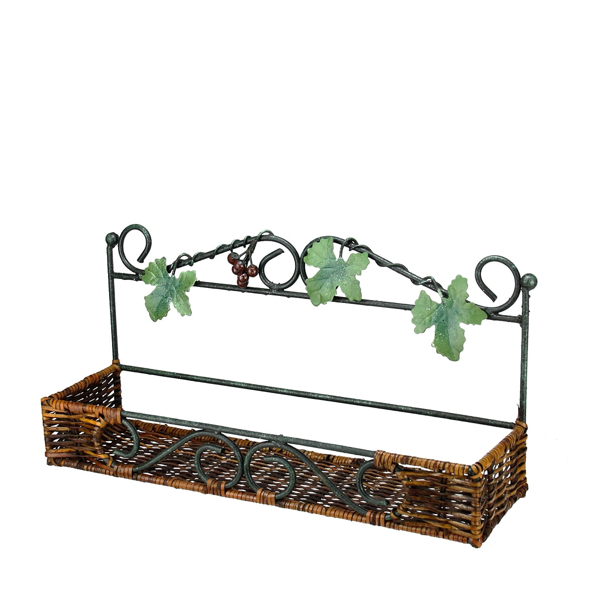 Gallerie II 18.5" Green and Brown Rattan and Iron Decorative Wall Rack ...