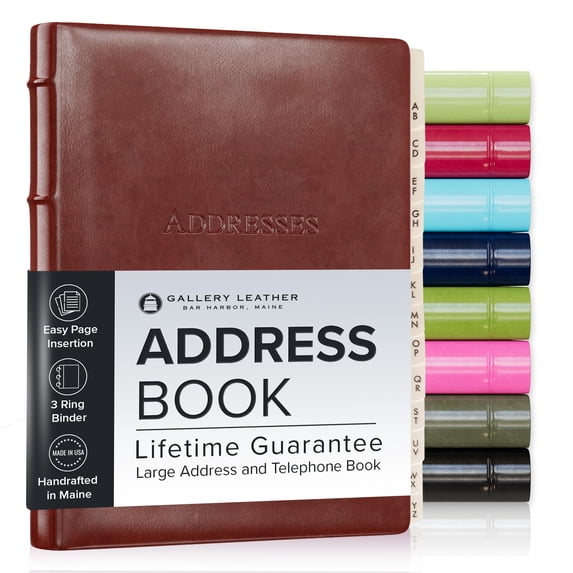 Gallery Leather, Large Address Book with Tabs, 9x7 inches, Acadia Tan ...