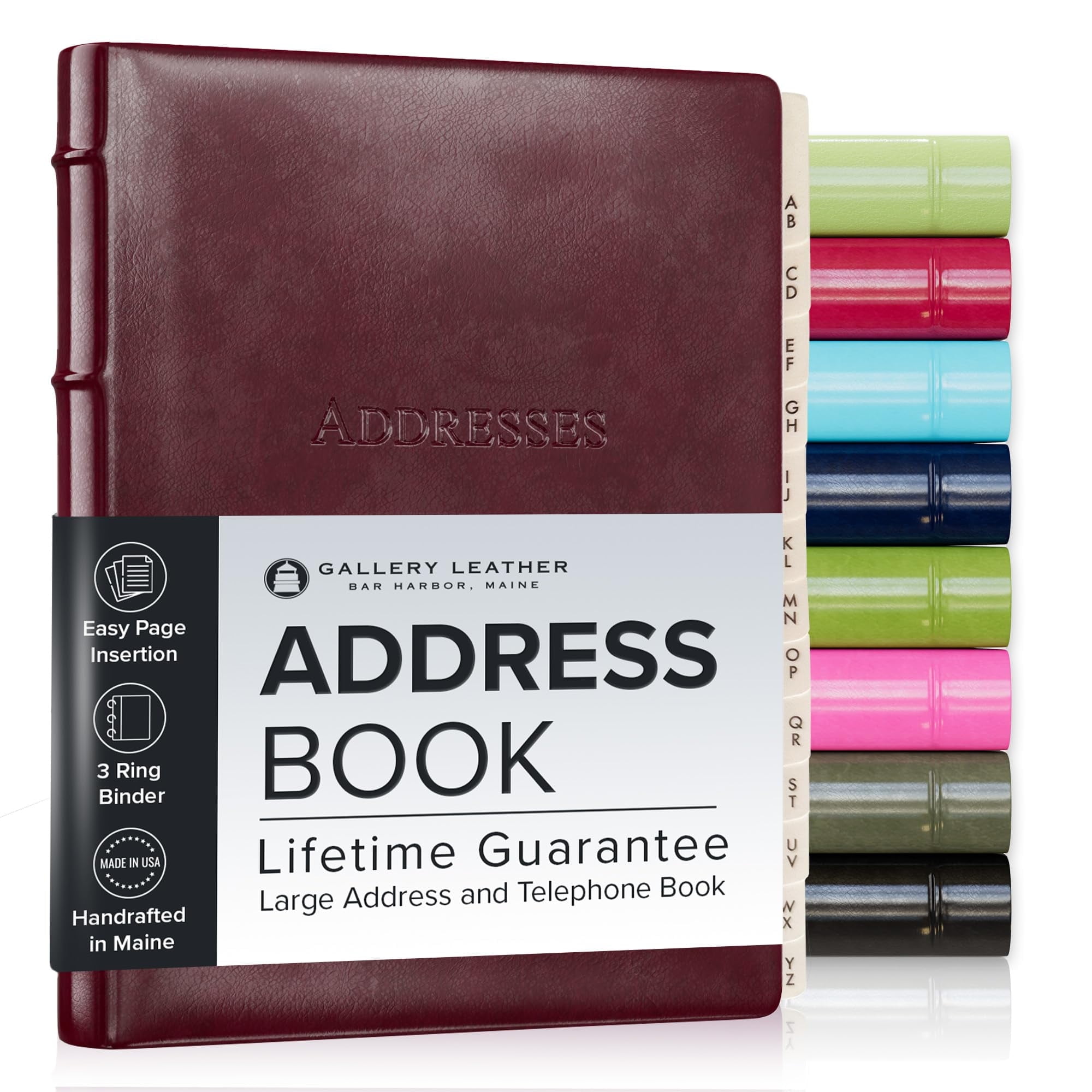 Gallery Leather Acadia Burgundy Desk Address Book, 9" x 7", USA Made ...