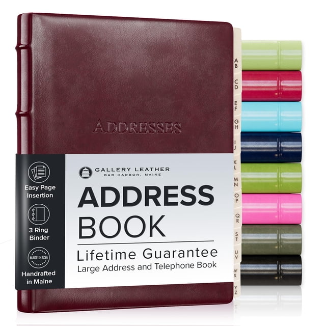 Gallery Leather Acadia Burgundy Desk Address Book, 9" x 7", USA Made ...