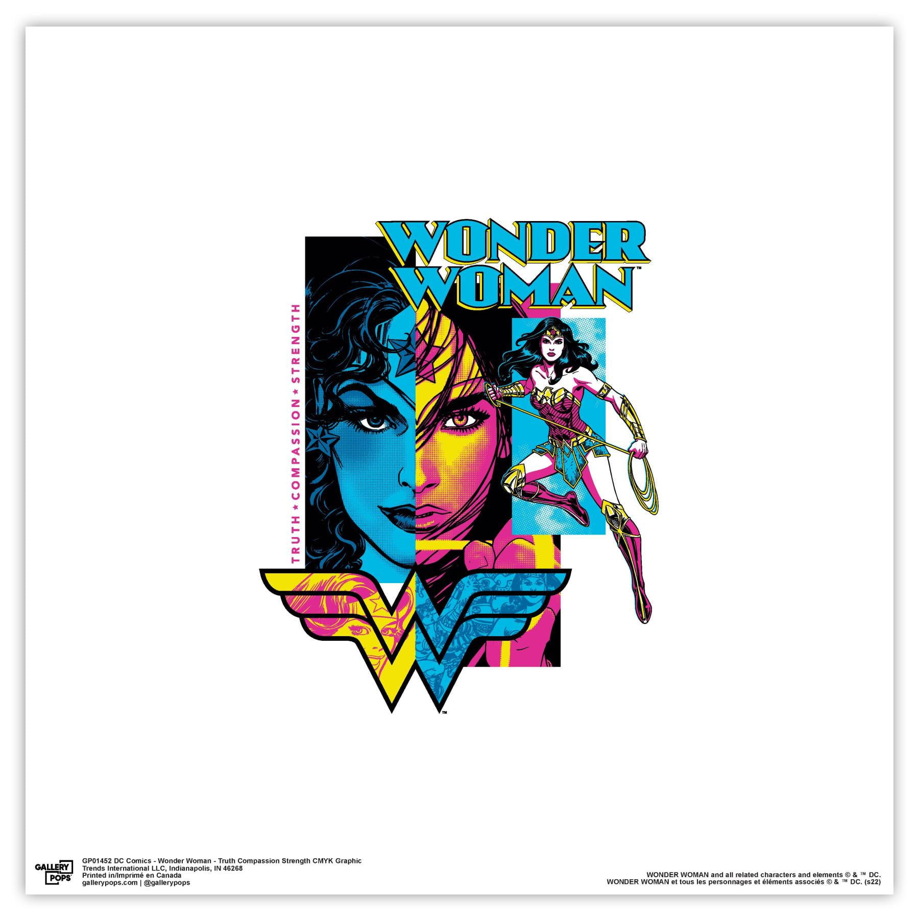 Gallery Pops DC Comics Wonder Woman - Truth Compassion Strength CMYK Graphic Wall Art, Unframed ...