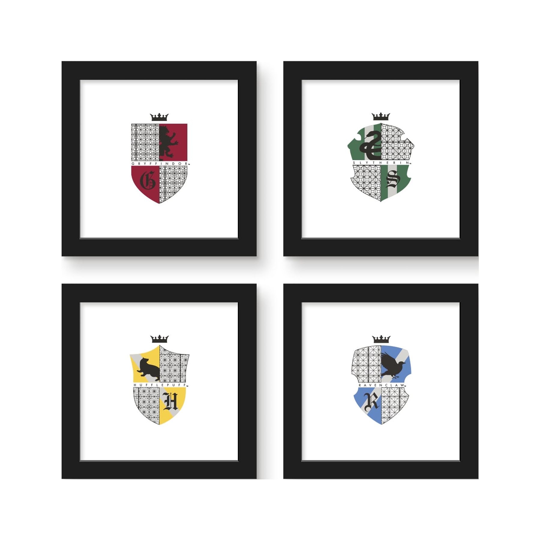 Gallery Pops Harry Potter - Modern Crests Wall Art Bundle (4-Pack), Black Framed Version, 12" x ...