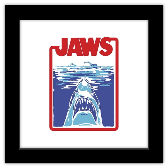 Gallery Pops Jaws - 50th Anniversary Shark Badge Wall Art, Black Framed ...