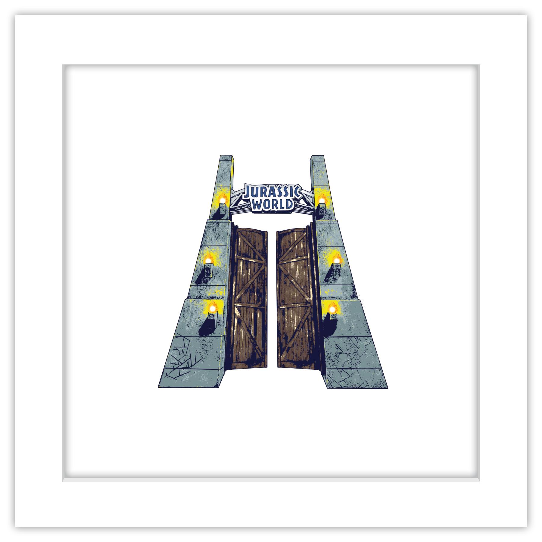 Gallery Pops Jurassic World - Park Gates Wall Art, White Framed Version ...