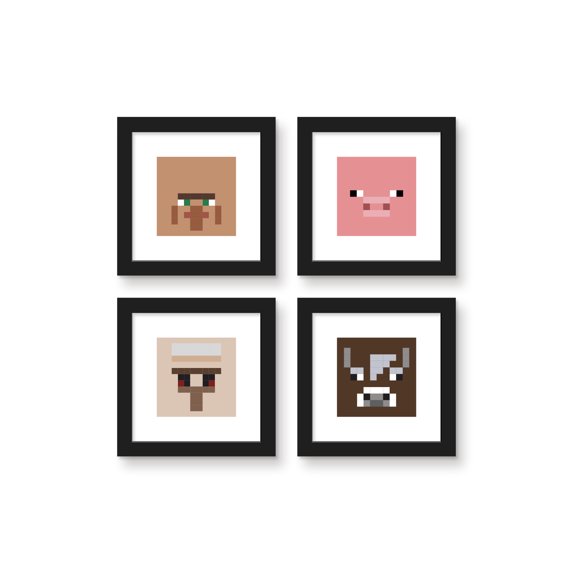 Gallery Pops Minecraft - Iconic Pixels Village Wall Art Bundle (4-Pack ...