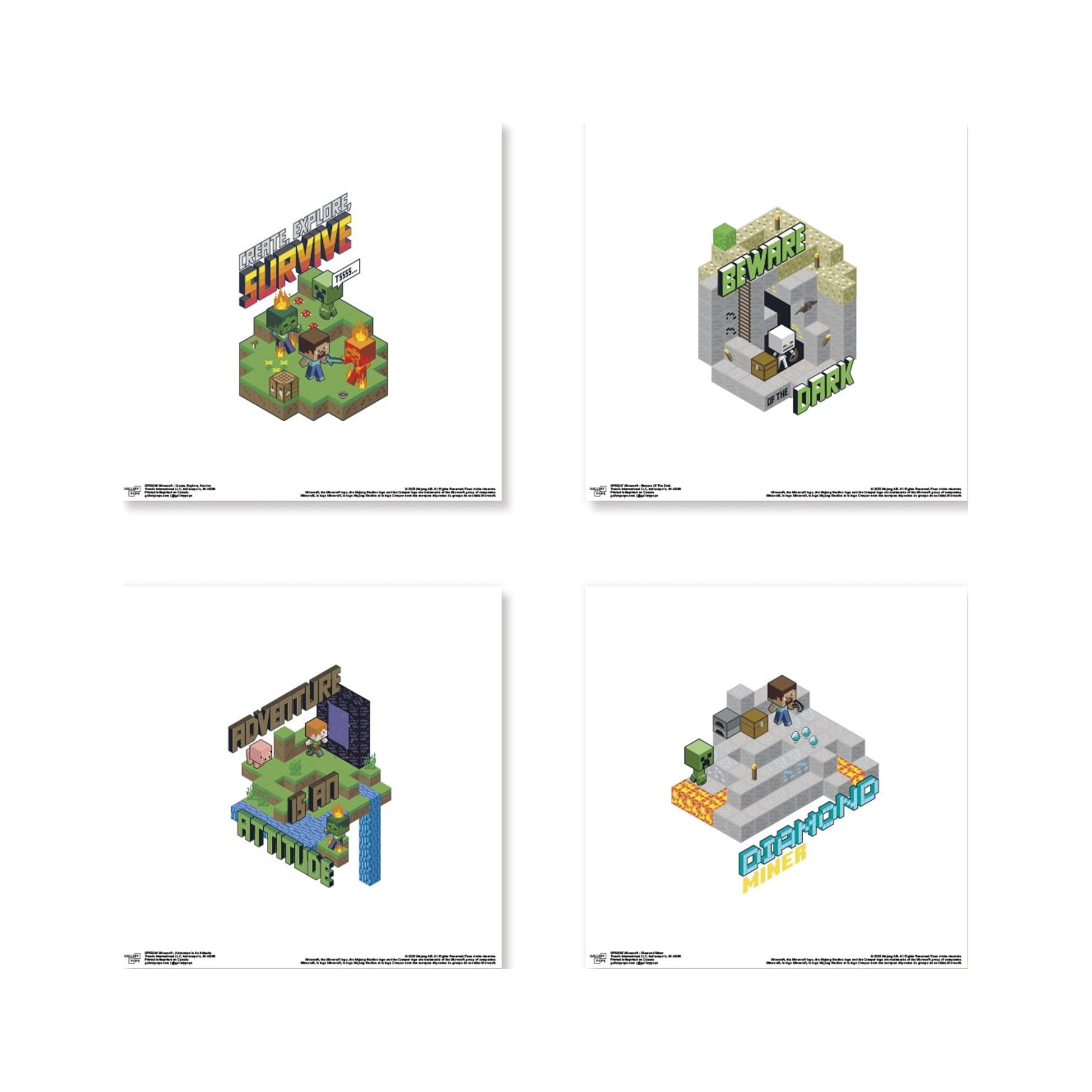 Gallery Pops Minecraft - Isometric Graphic Wall Art Bundle (4-Pack ...