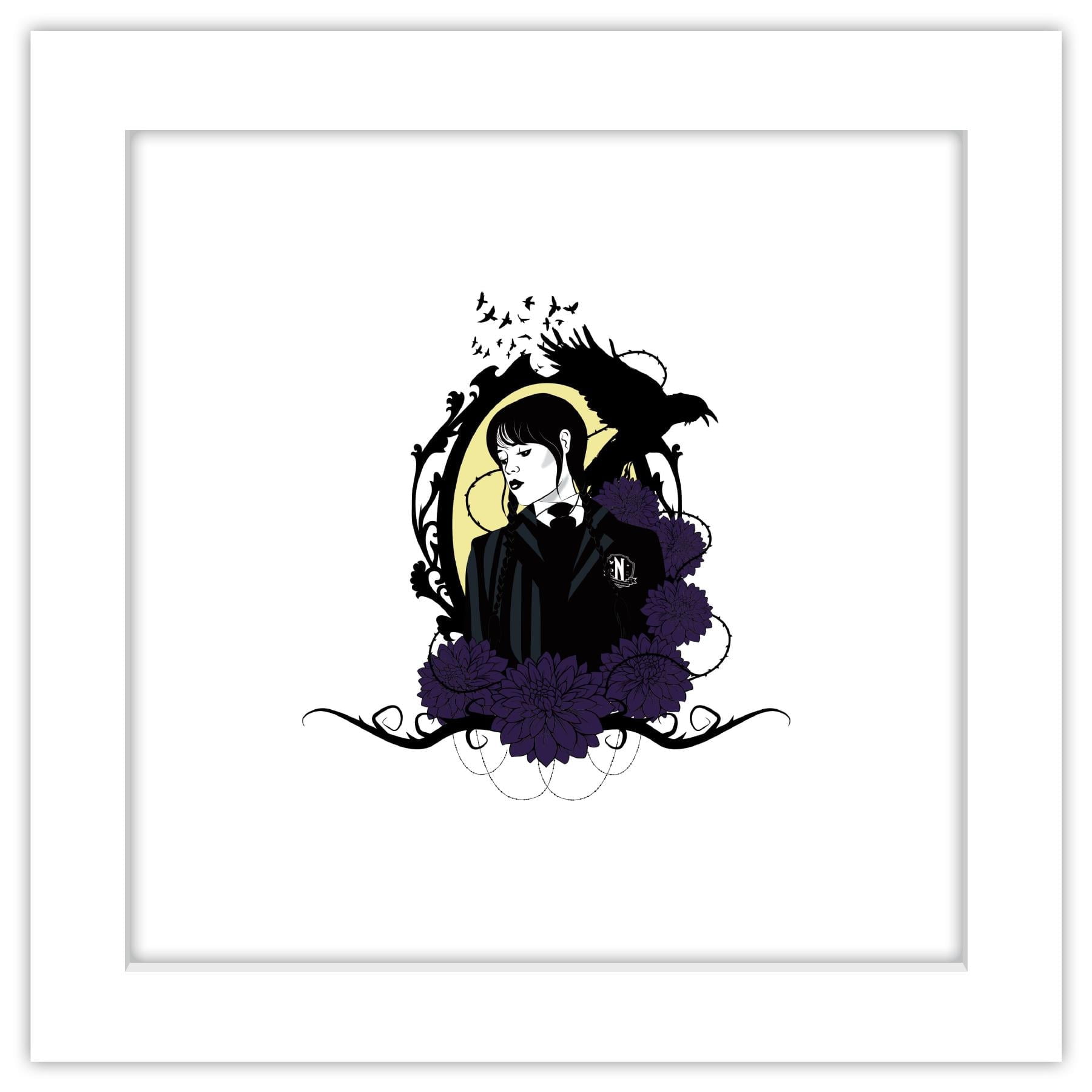 Gallery Pops Wednesday - Wednesday Raven Wall Art, White Framed Version ...