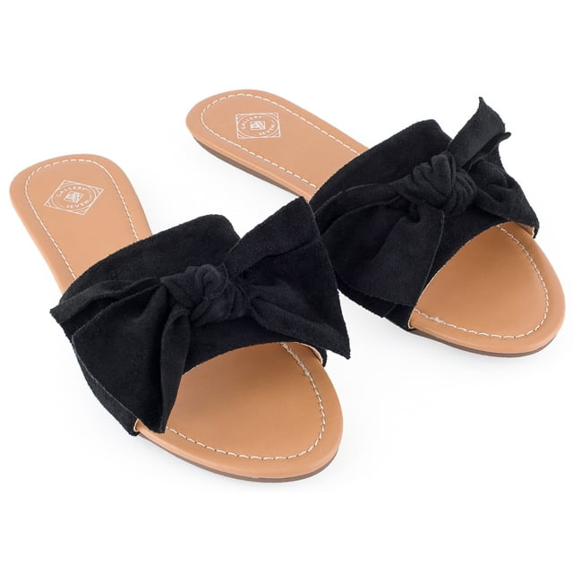 Gallery Seven Suede Bow Slide Sandals for Women - Walmart.com
