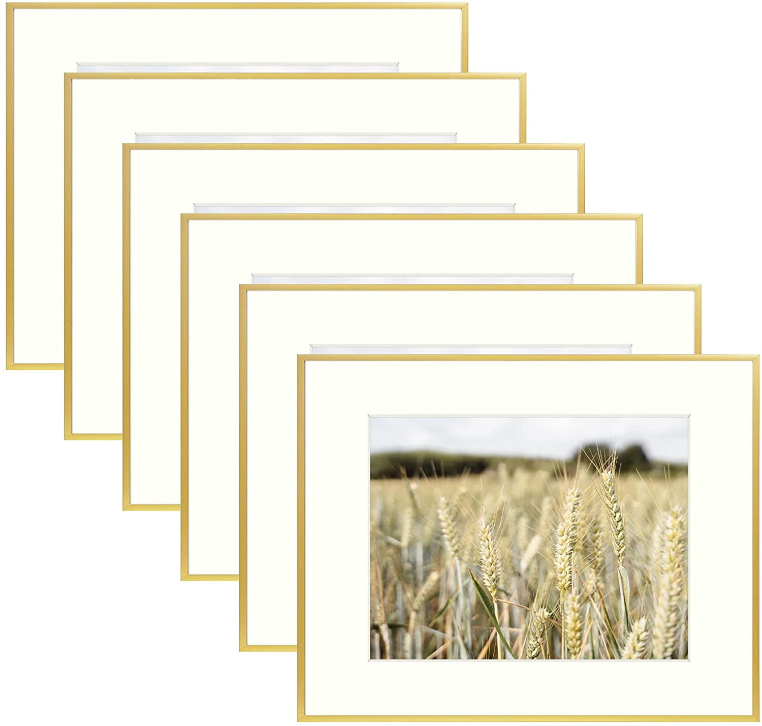 Gallery Wall Frame Set of 6 - Gold 12x16 Aluminum Photo Frames with Mat ...