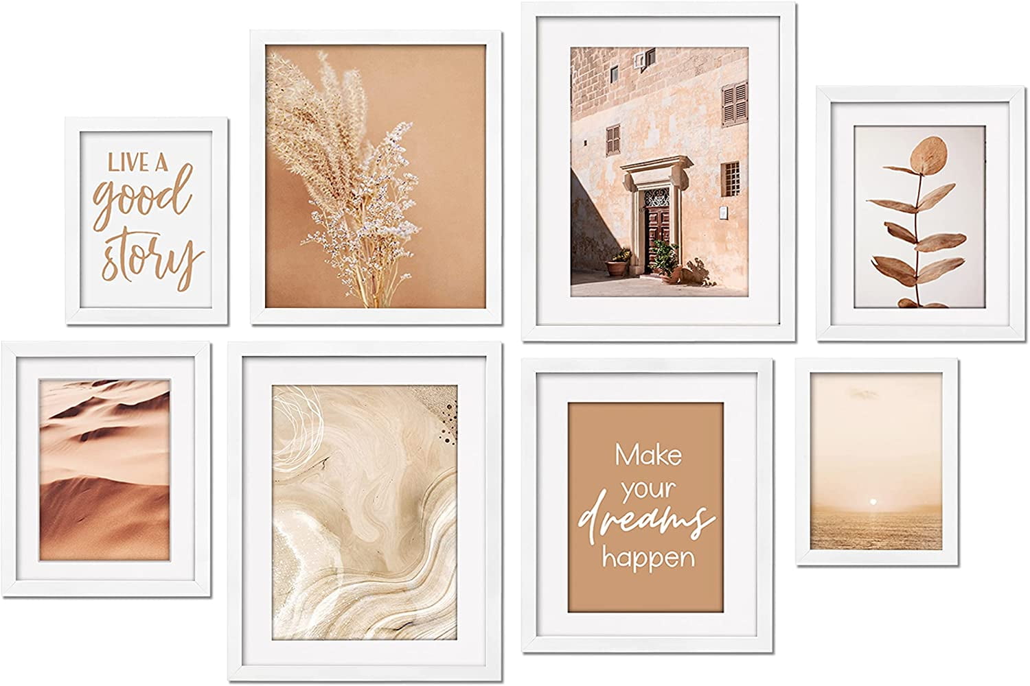 Gallery Wall Frame Set for Living Room, White Picture Frames Collage Wall Decor with Neutral Art ...