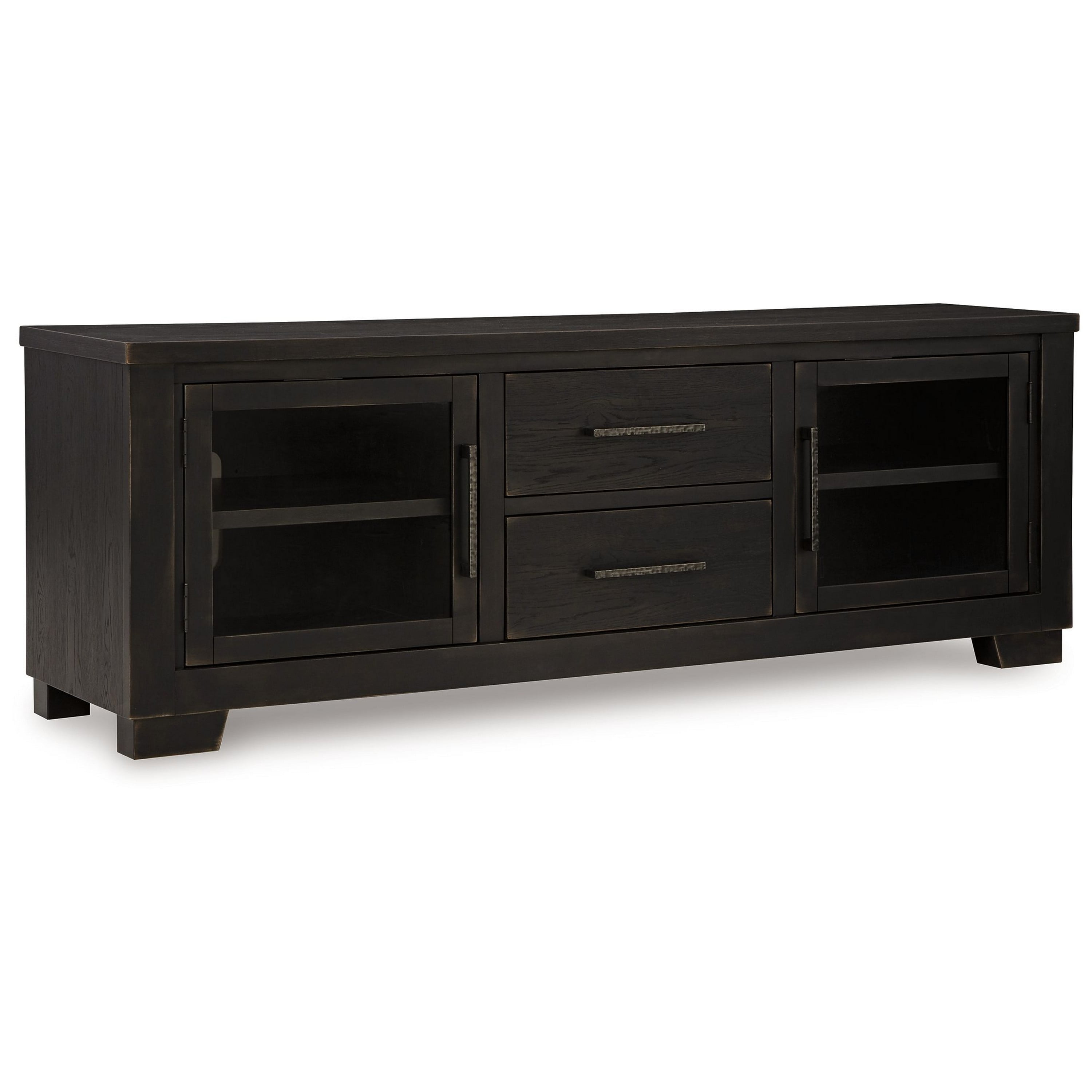Galli Large TV Media Console, 2 Drawers, 4 Shelf, Black Wood, 80 Inch ...