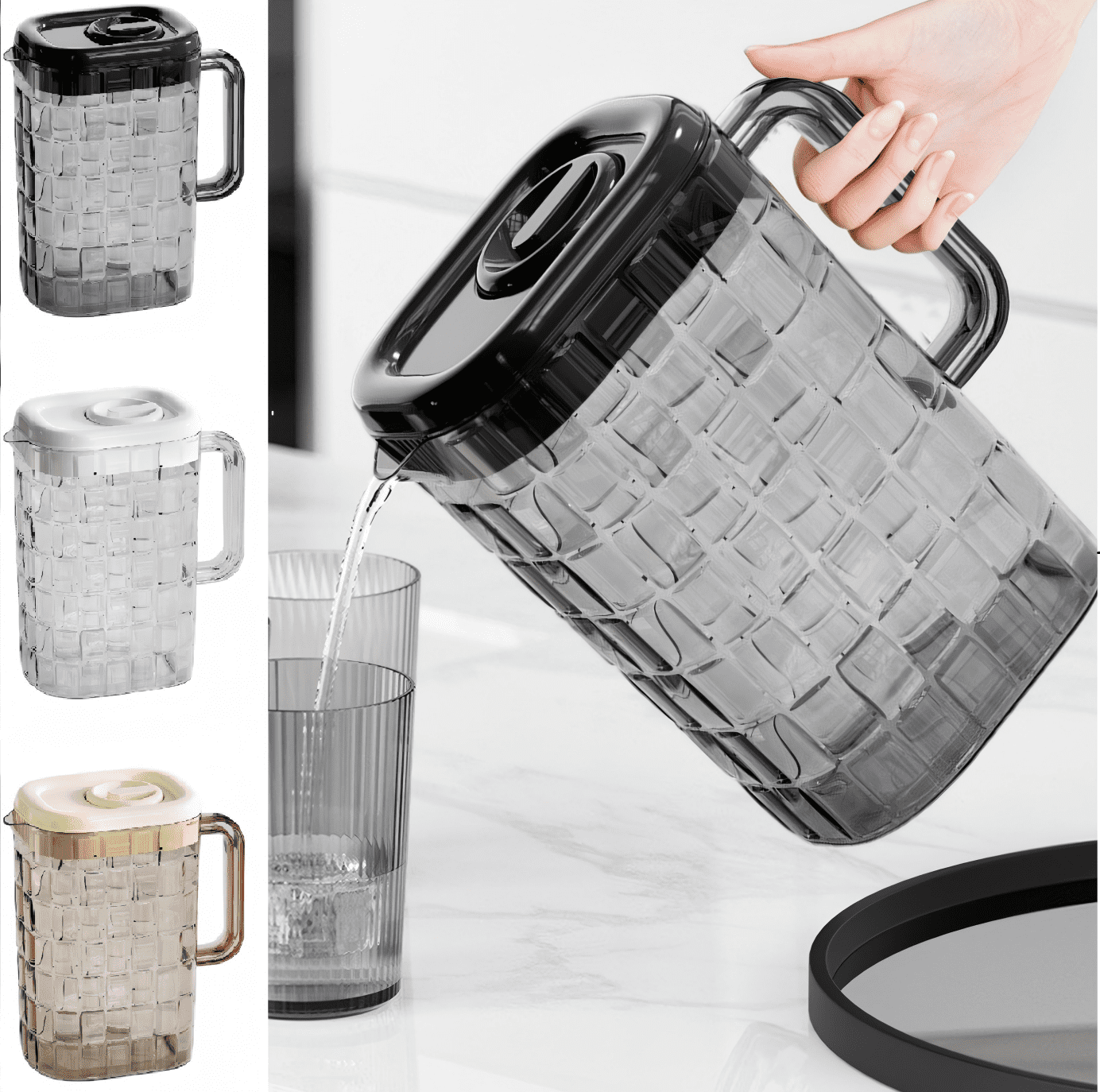 Elainilye 2 Quart Ice Tea Pitcher, Transparent Plastic Water Jug with ...