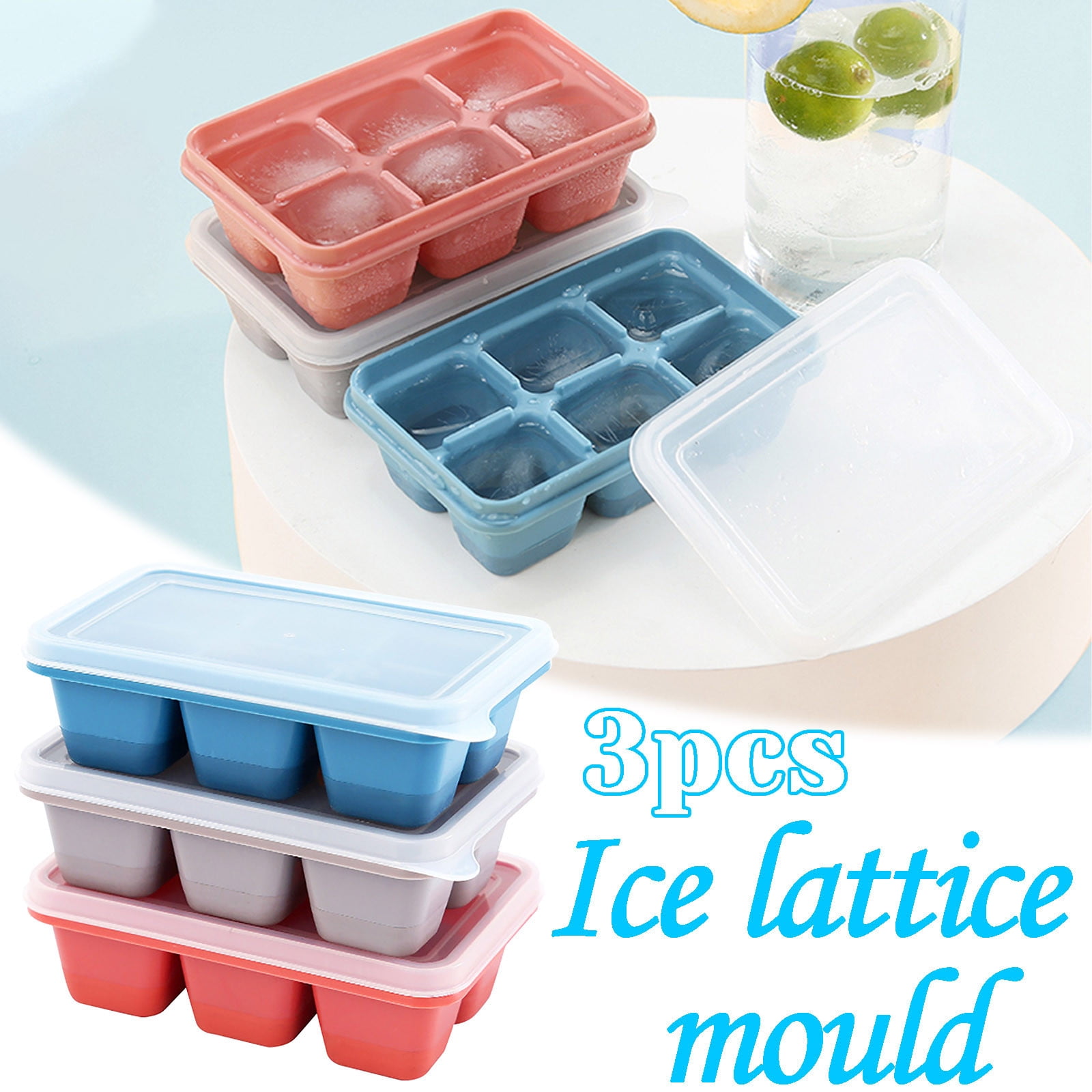 Gallickan 3 Pcs Ice Cube Trays with Lids, Silicone Ice Mold for Freezer ...