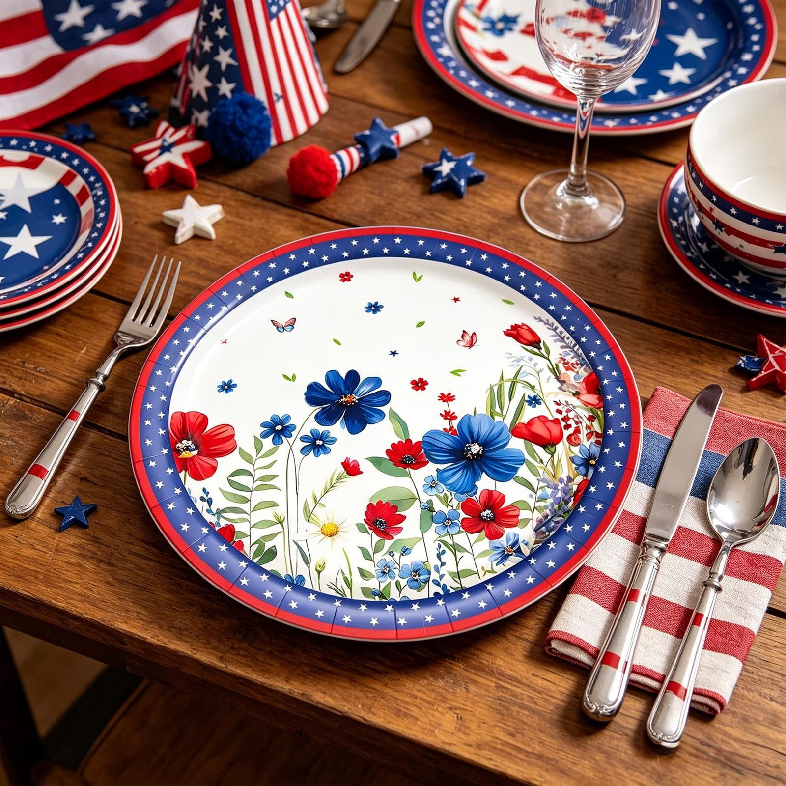 Gallickan 50 Pack 9-Inch Flower Themed Paper Plates, Red White Blue ...