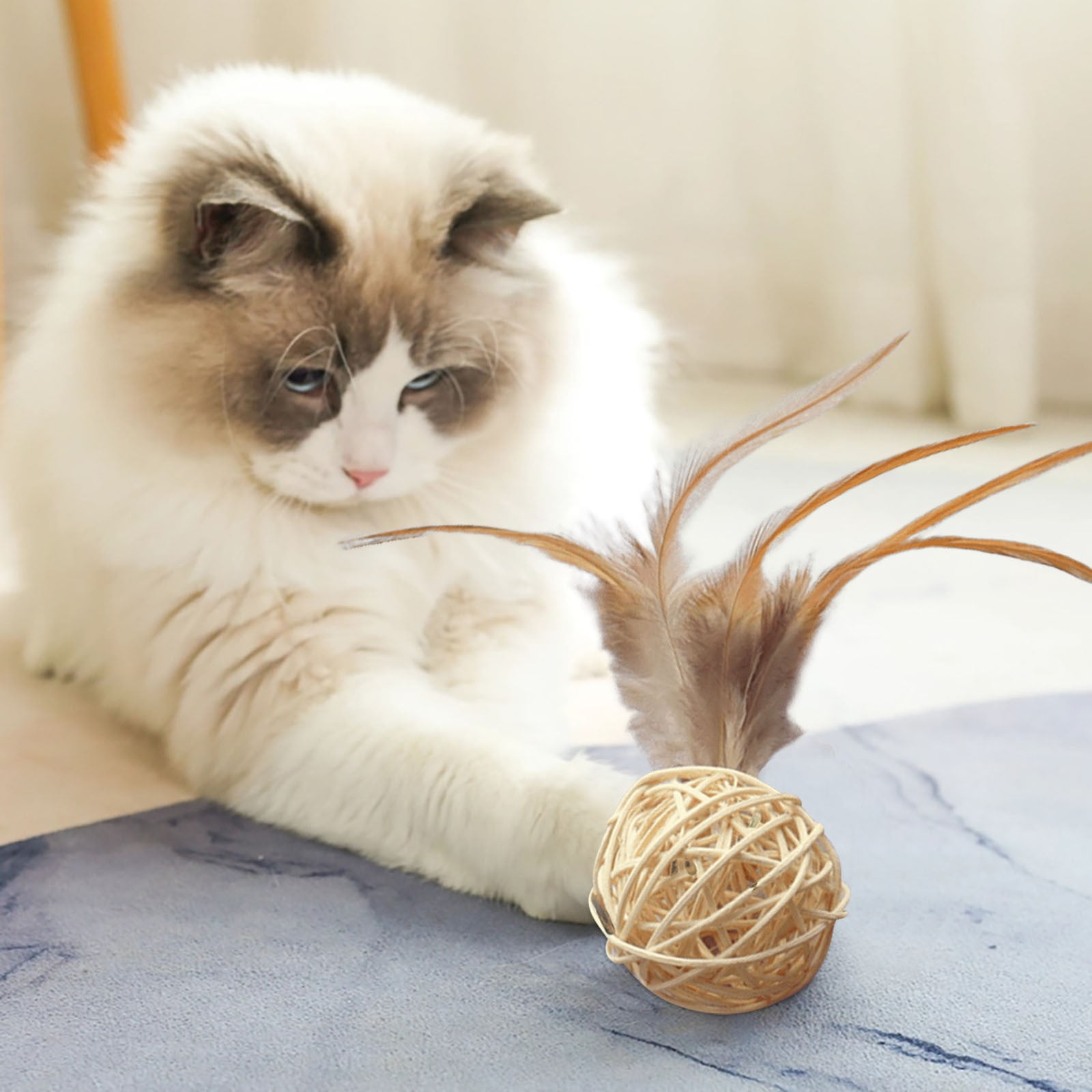 Gallickan Cat Ball Toy, Interactive Cat Feather Toys for Indoor Cats ...