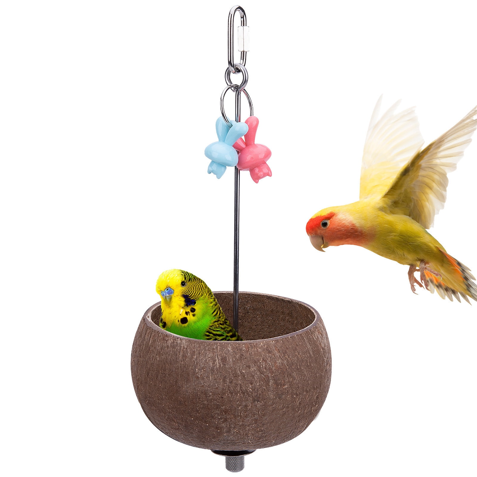 Gallickan Coconut Bowl Bird Feeder, Hanging Pet Cage Bowl - Food ...
