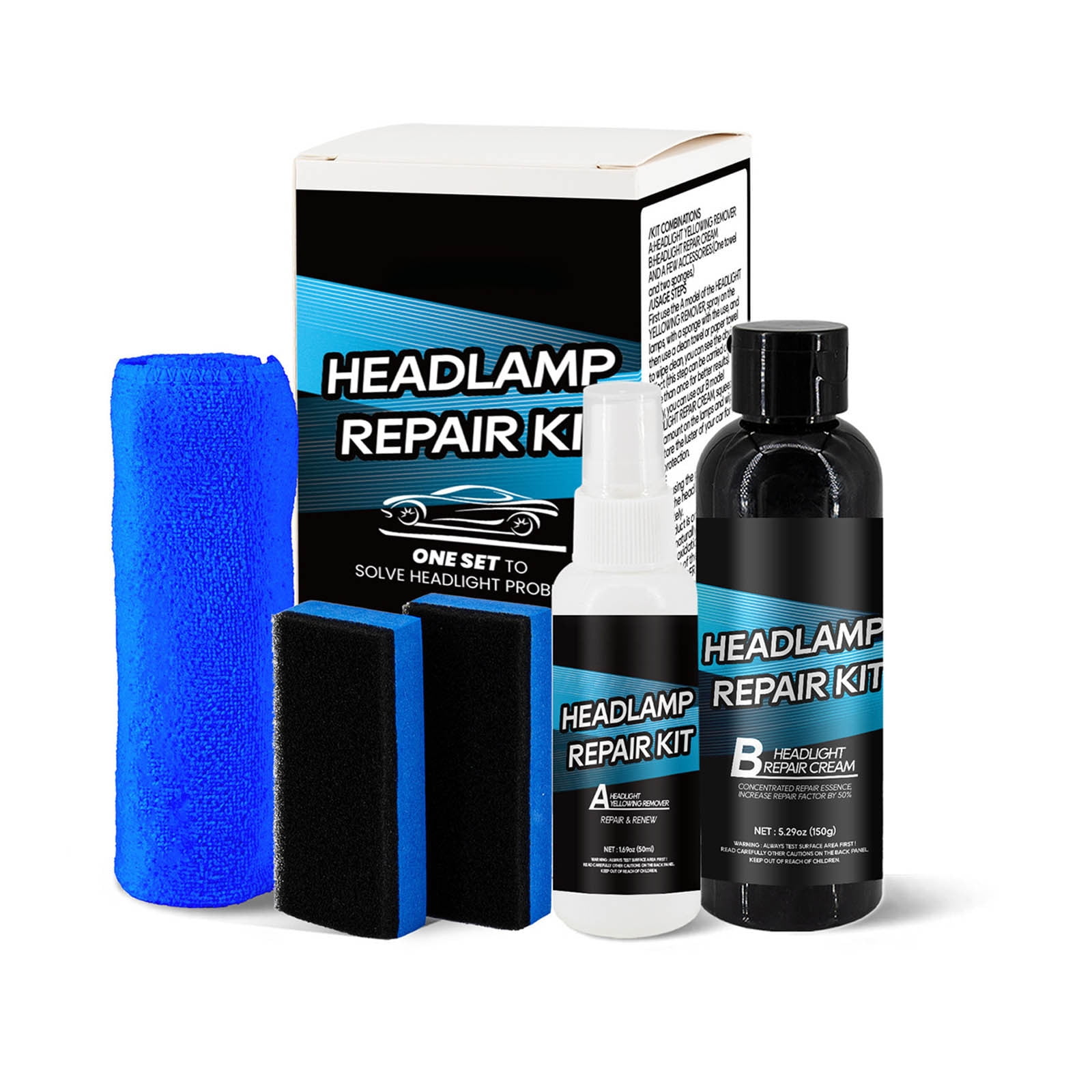 Gallickan Headlight Restorer Kit, Car Lens Polish Solution with Sponge ...