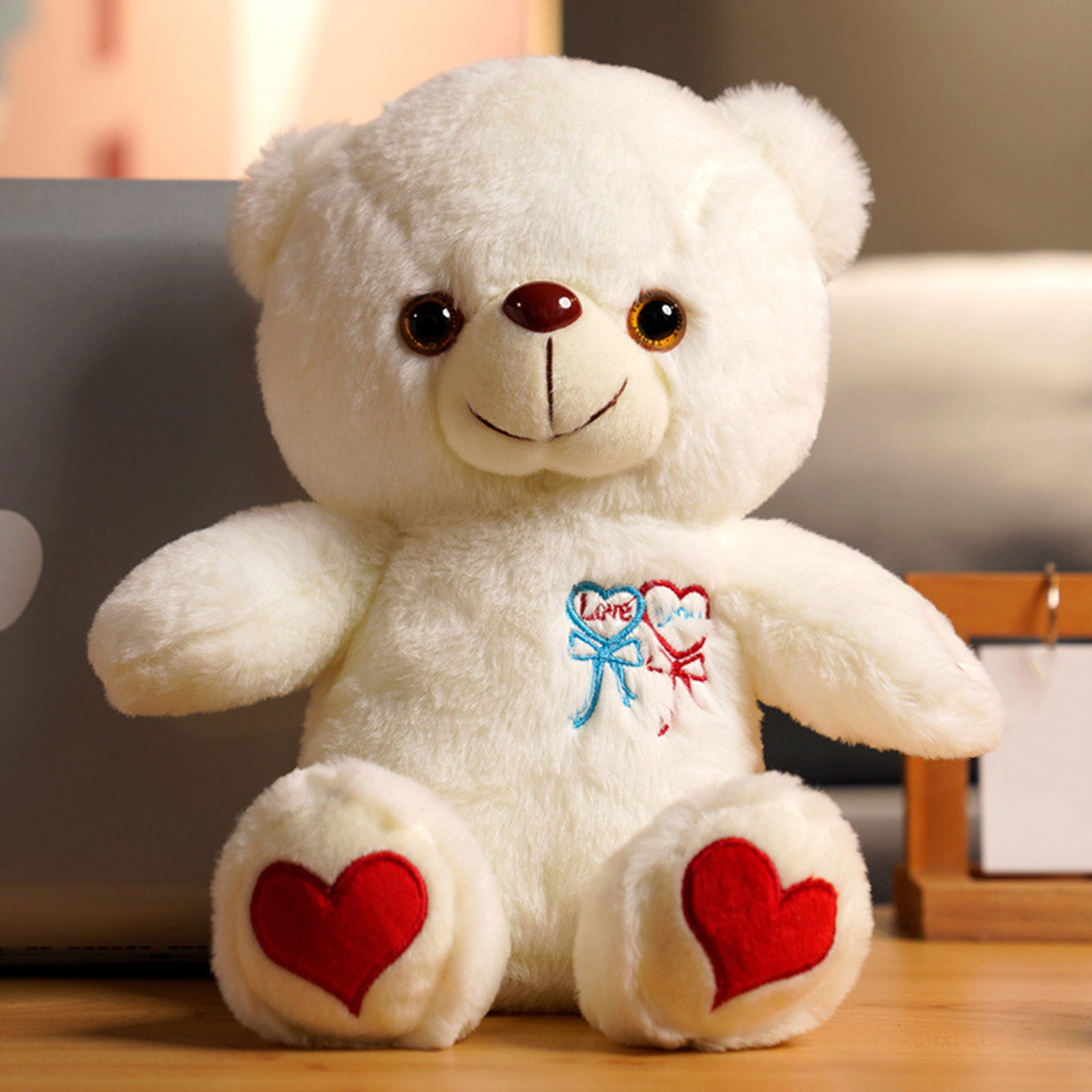 Gallickan Light up White Teddy Bear, LED Bear Stuffed Animal Soft ...