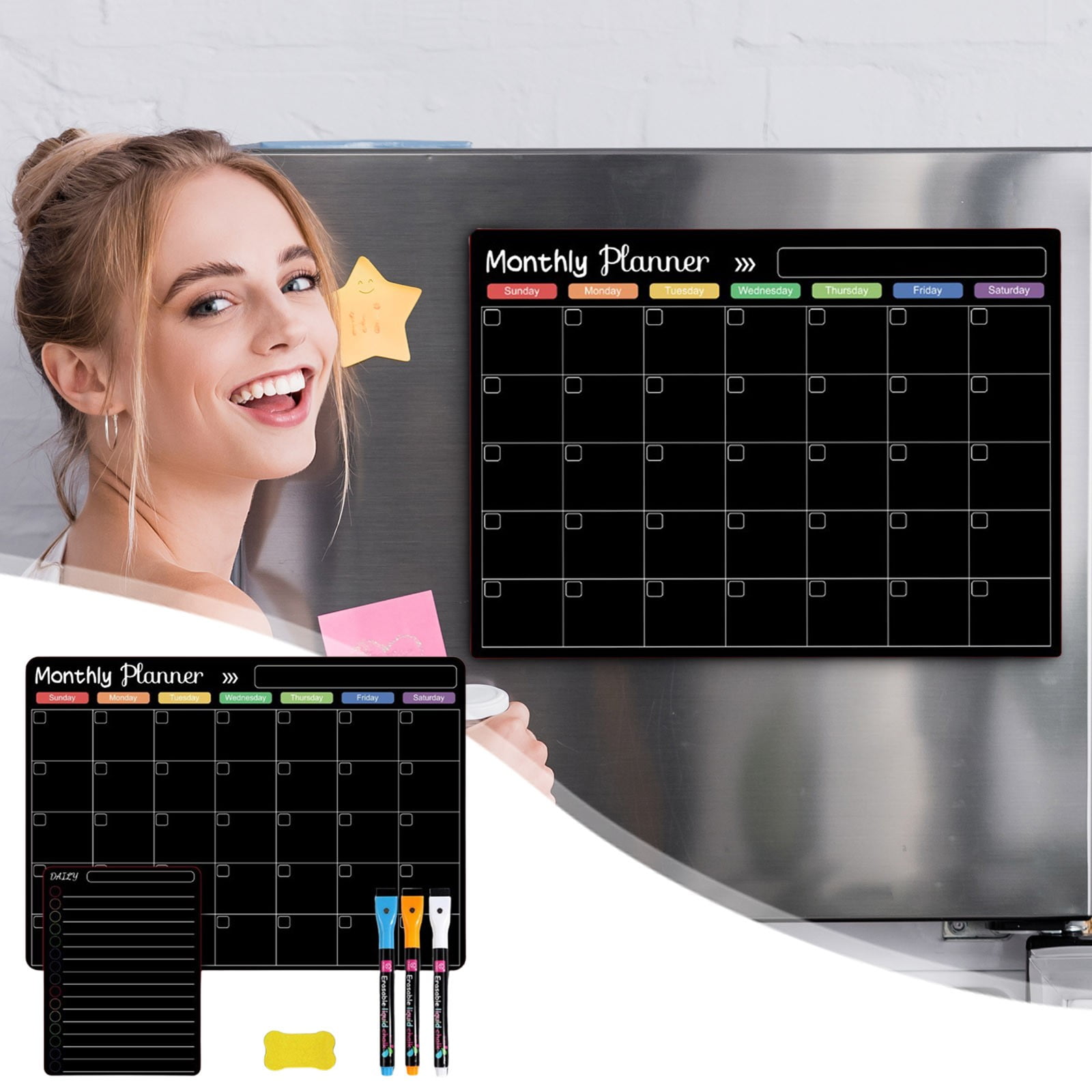 Gallickan Magnetic Whiteboard, Refrigerator Message Board, Calendar ...