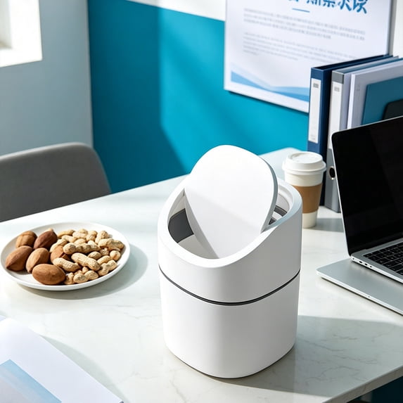 Gallickan Mini Desk Trash Can with Lid, 2L Small Plastic Tabletop Waste ...