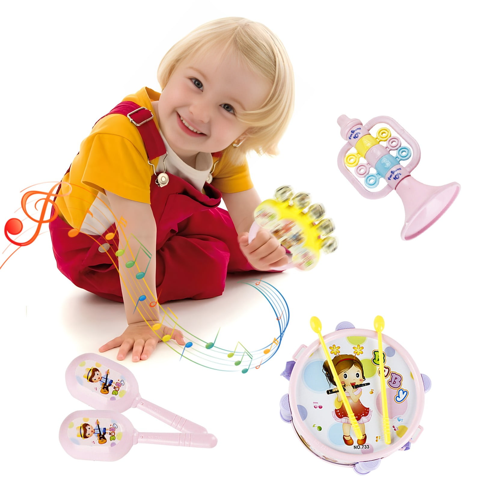 Gallickan Musical Toy Set, Hand Pat Drum Rattle Trumpet Instruments ...