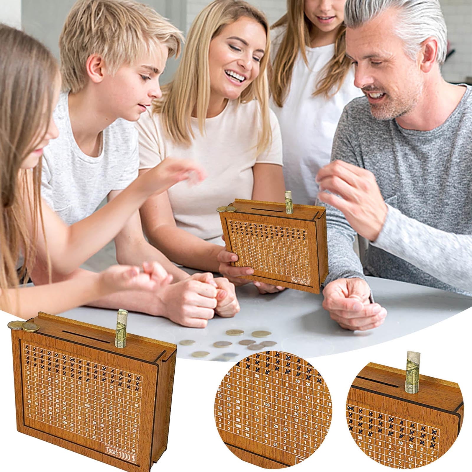 Gallickan Piggy Bank for Kids, Wooden Coin Bank With Money Amount ...