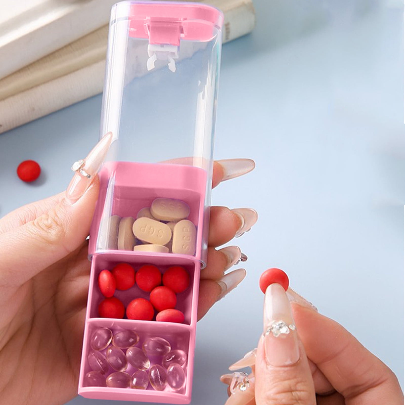 Gallickan Pill Organizer, 3 Compartment Daily Medication Box Portable ...