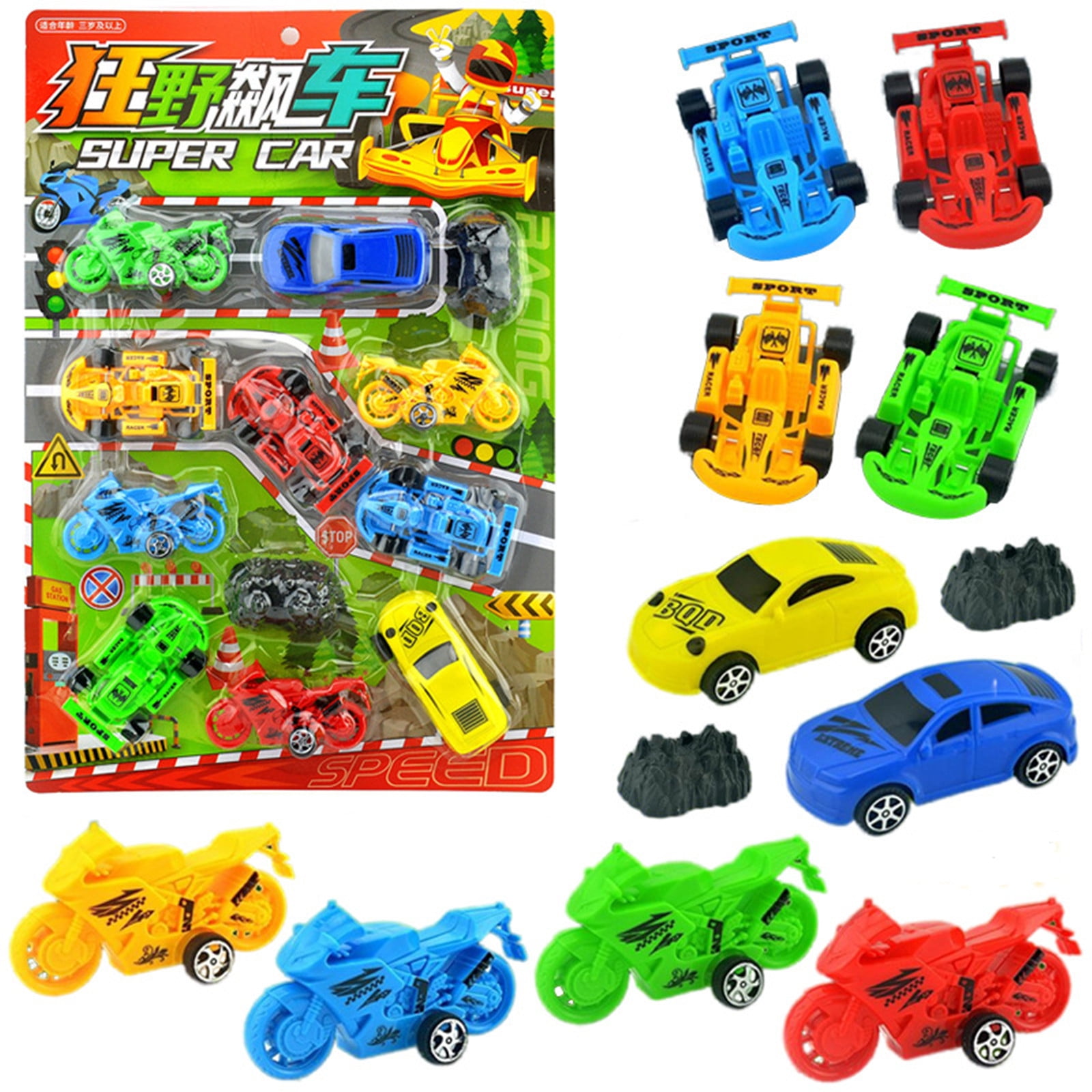 Gallickan Pull Back Car, 10 Pack Assorted Mini Plastic Vehicle Set ...