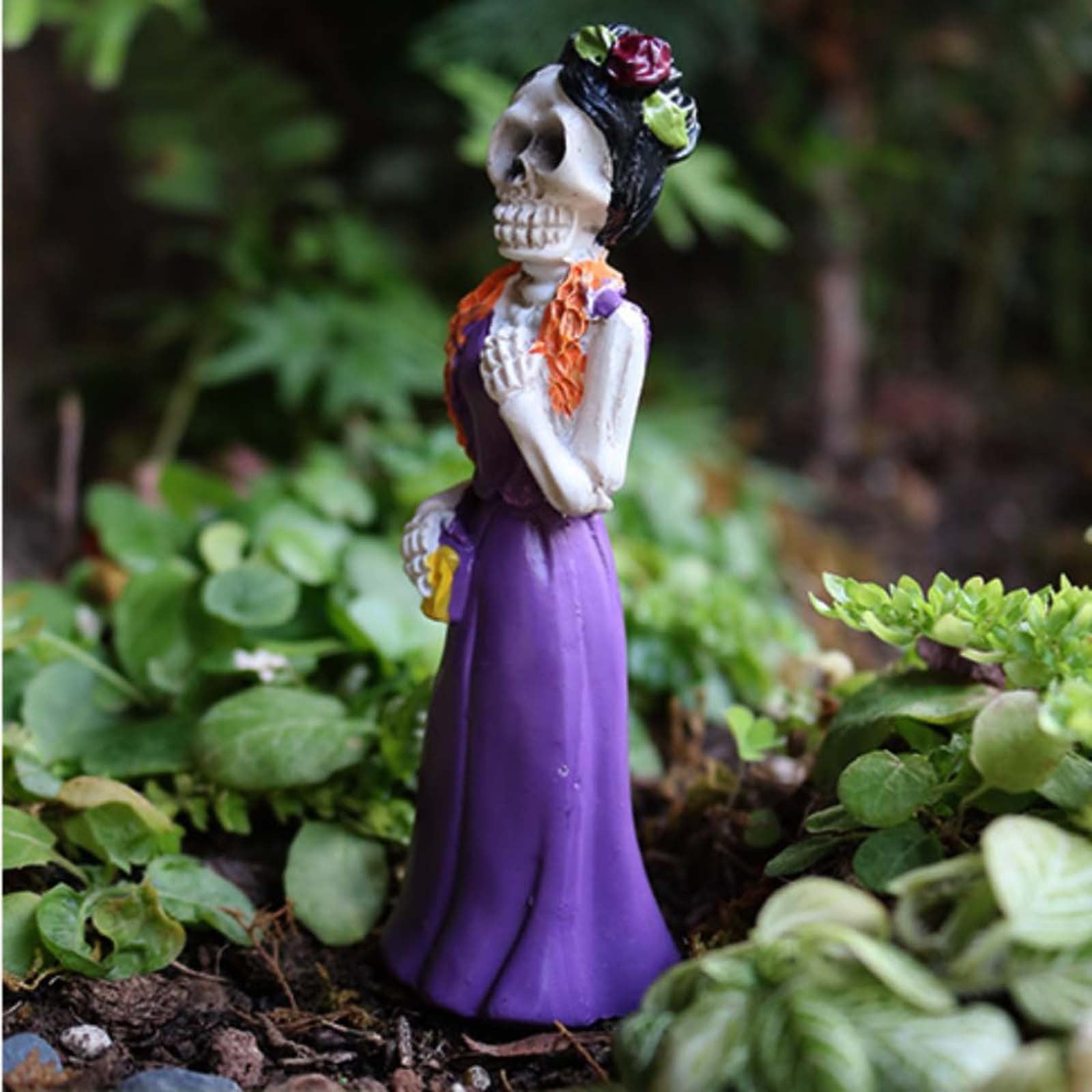 Gallickan Skeleton Lady with Purple Gown Figurine, 3.7" Tall Skull Lady Statue Halloween Decor ...