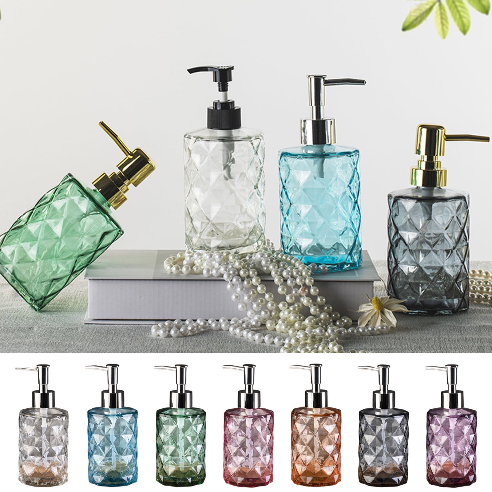 Gallickan Soap Dispenser, Rhombus Colored Glass Press Type for Liquid ...