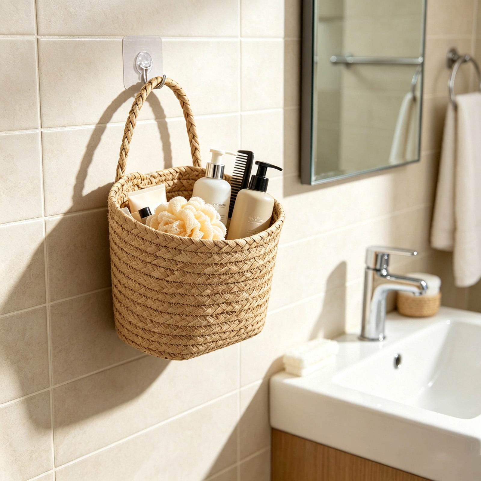 Gallickan Wall Mounted Woven Wicker Storage Basket, Natural Wood ...