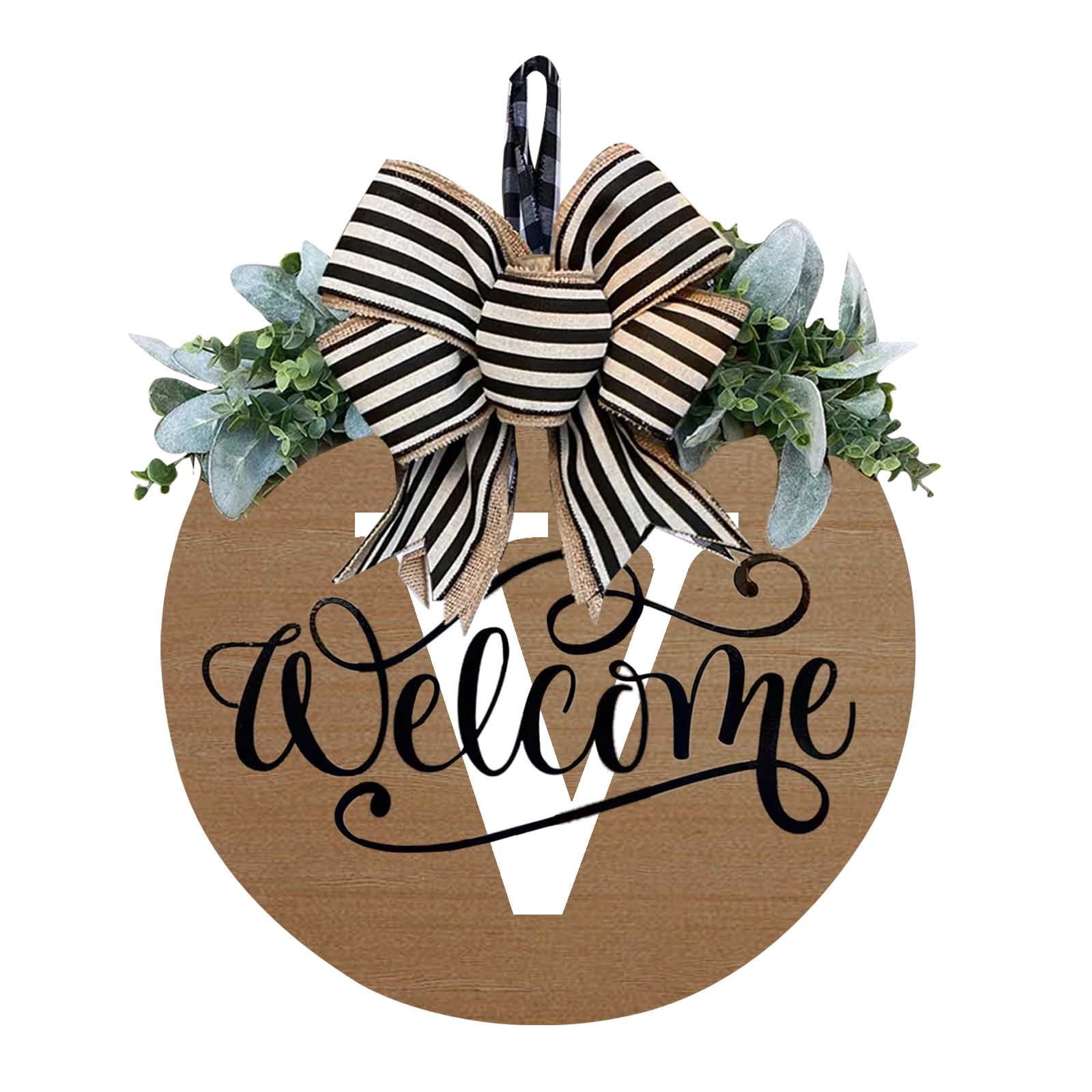 Gallickan Welcome Sign Plaque, 12" Round Last Name Wood Door Hanger ...