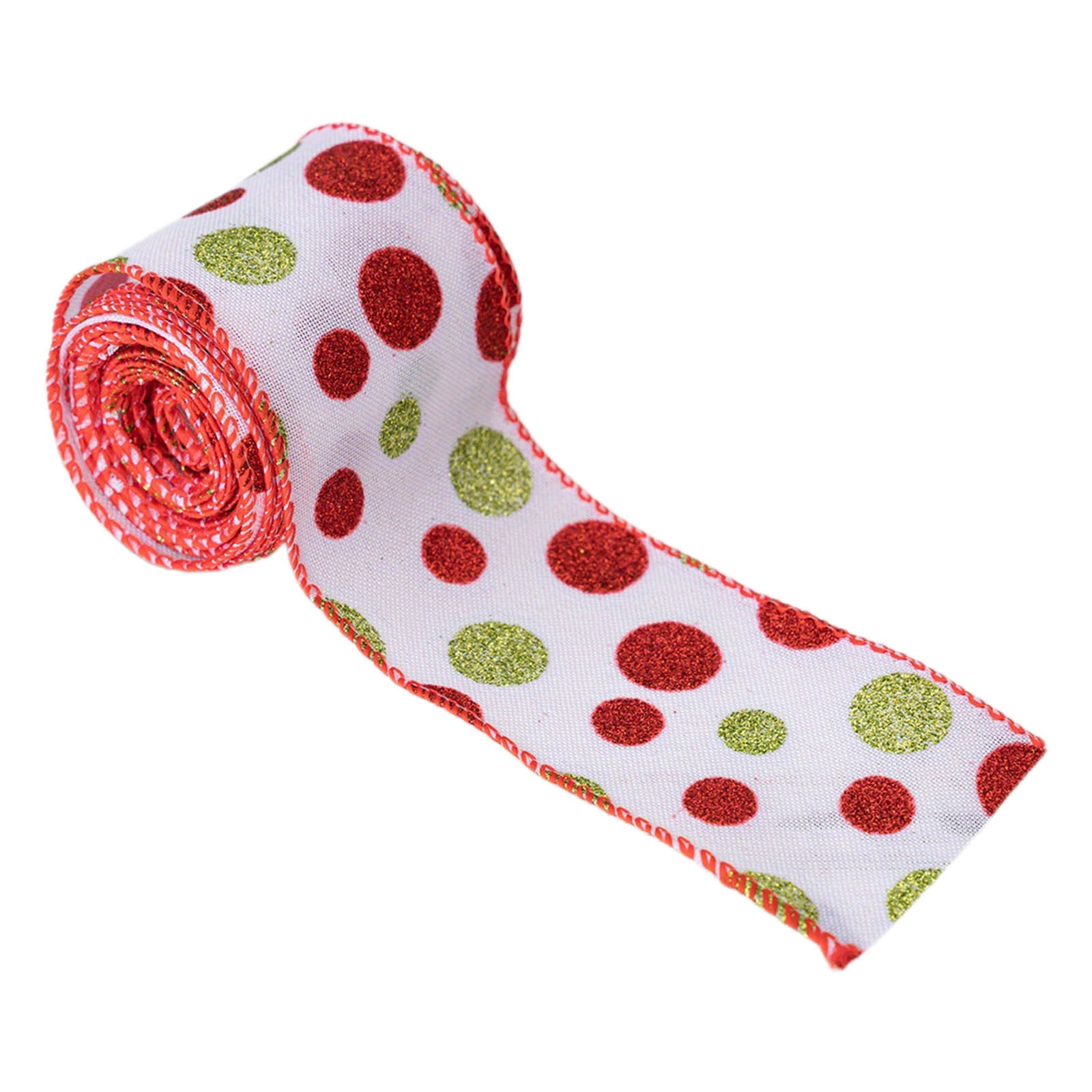 Gallickan Wired Christmas Ribbon, 2.5" x 10 Yard Red White Polka Dots ...