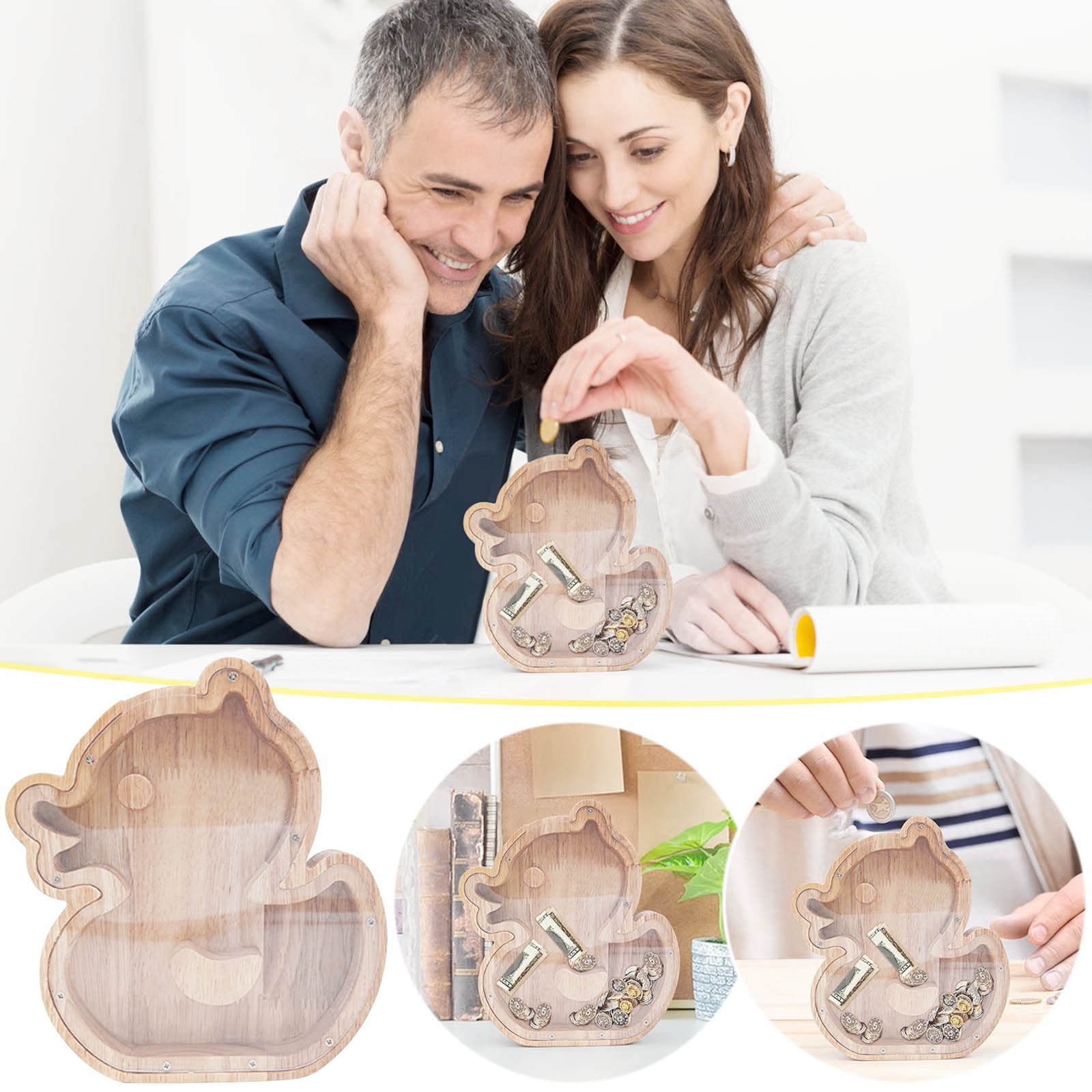 Gallickan Wooden Duck Piggy Bank for Kids, Money Saving Box for Boys ...