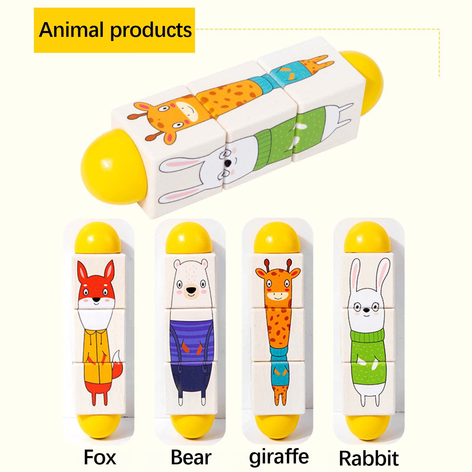 Gallickan Wooden Rotating Blocks Games, Animal Puzzle for Kids, Cartoon ...