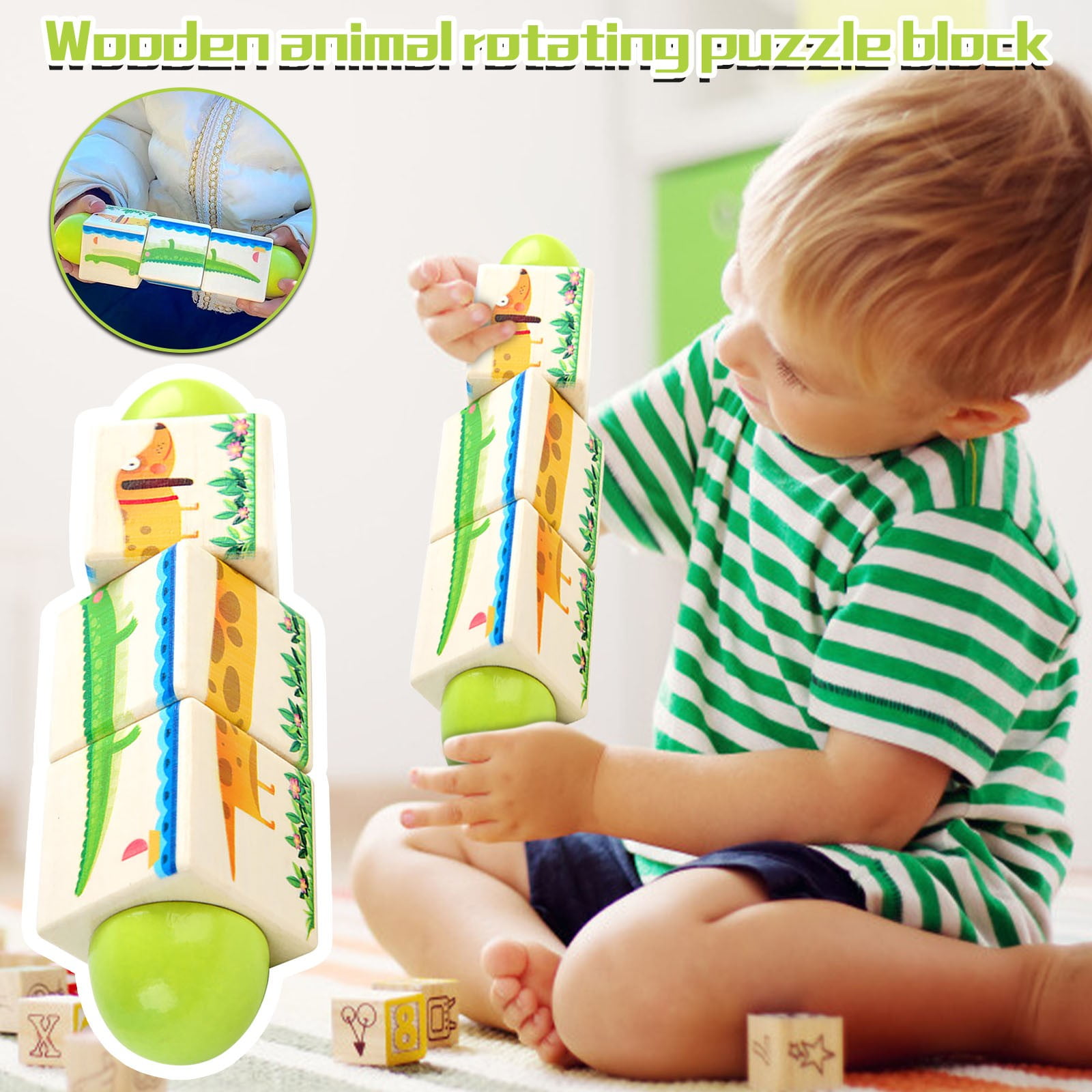 Gallickan Wooden Rotating Blocks Games, Cartoon Puzzle for Kids, Animal ...