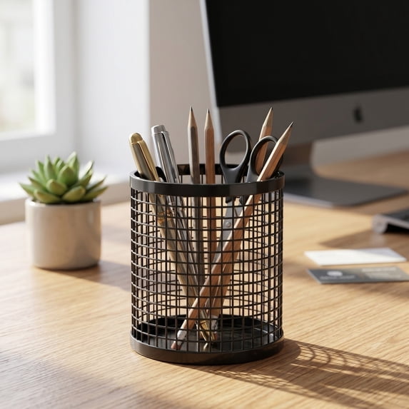 Gallickan Wrought Iron Office Desktop Pen Container, Grid Hollow ...