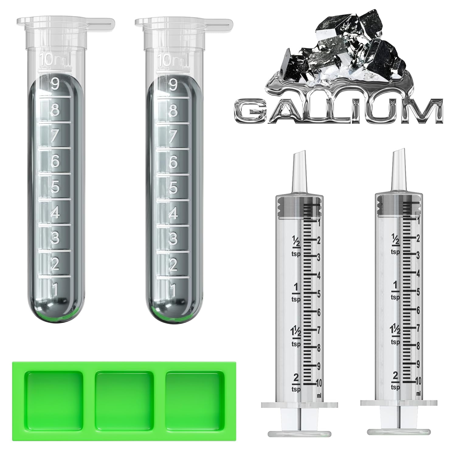 Gallium Liquid Metal 100 Grams, 99.99% Pure Melting Gallium - Two 50g Vials (100g), Two Syringes ...