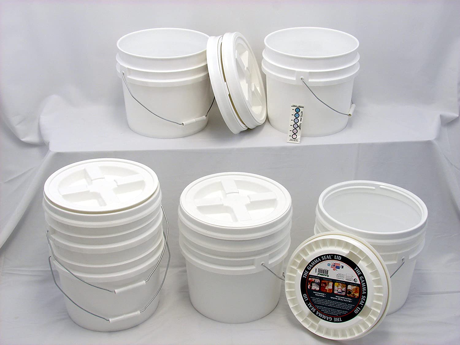 Gallon (6 Pack) Bucket Pail Container with Gamma Seal Lid, Food Grade ...
