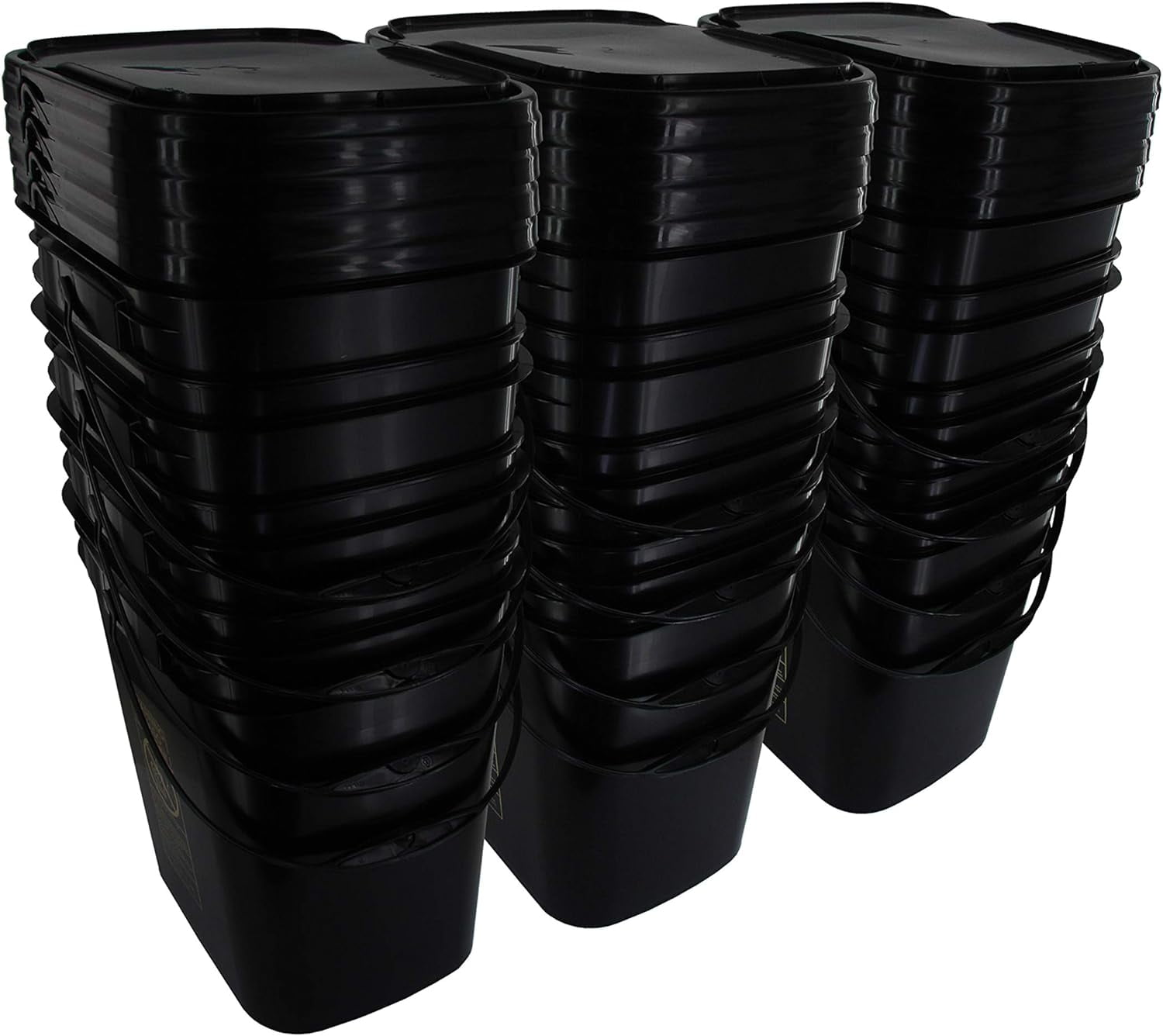 Gallon Black Rectangular Bucket/Pail with Hinged Snap Lid, 12 Pack ...