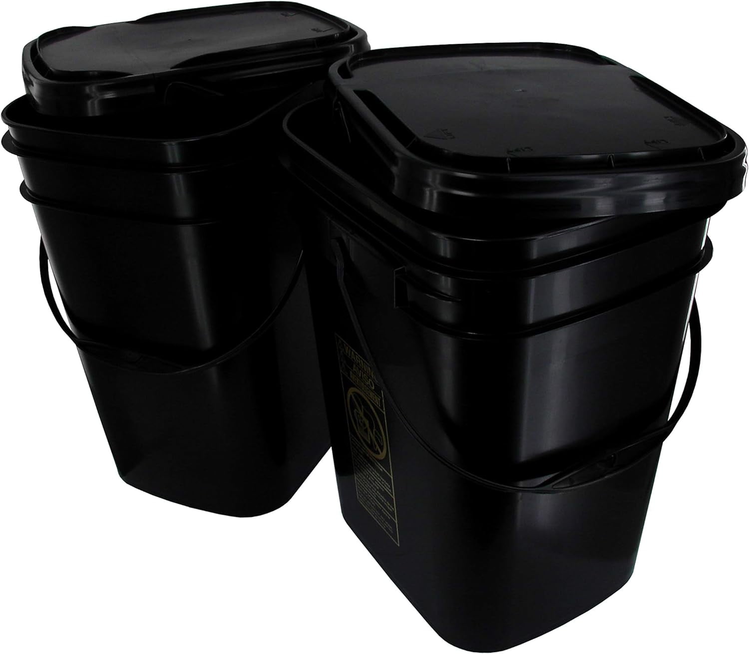 Gallon Black Rectangular Bucket/Pail with Hinged Snap Lid, 2 Pack ...