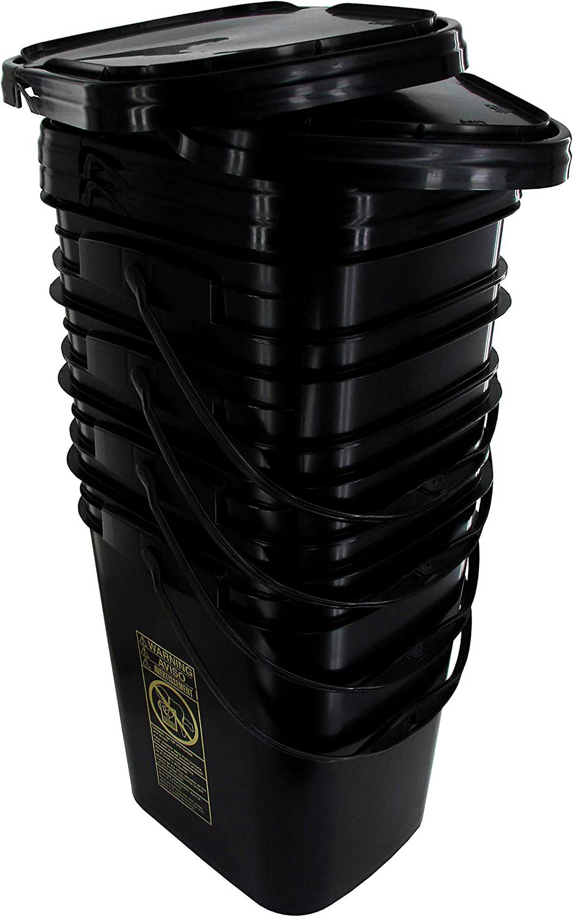 Gallon Black Rectangular Bucket/Pail with Hinged Snap Lid, 4 Pack ...