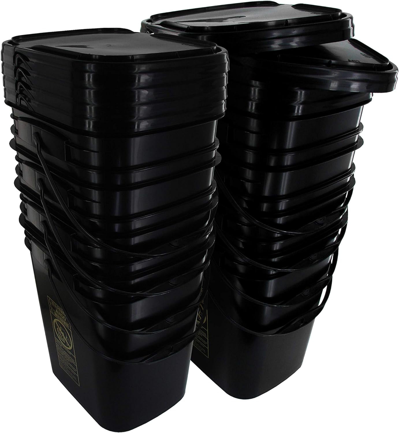 Gallon Black Rectangular Bucket/Pail with Hinged Snap Lid, 8 Pack ...