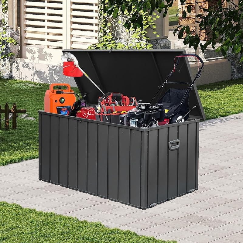 Gallon Deck Box, Outdoor Metal Lockable Storage Cabinet, Waterproof ...