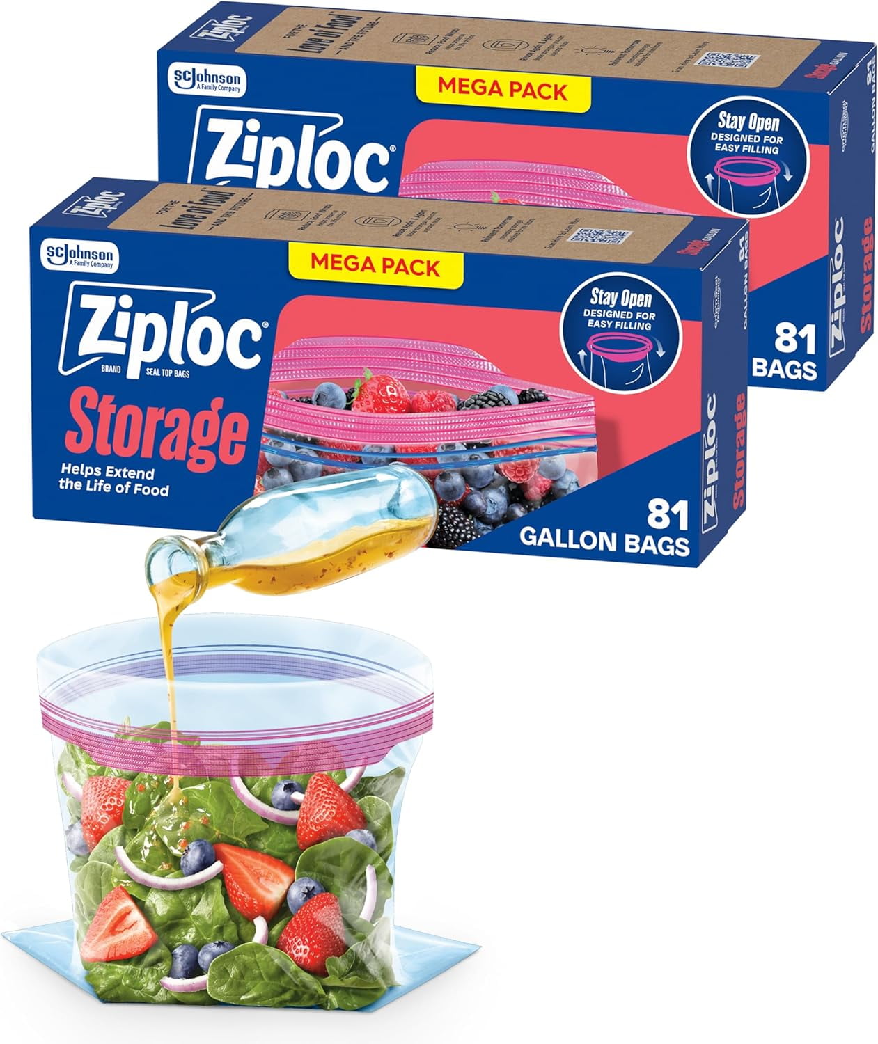 Gallon Food Stora Bags, Stand-Up Bottom, Easy to Fill, 162 Count ...