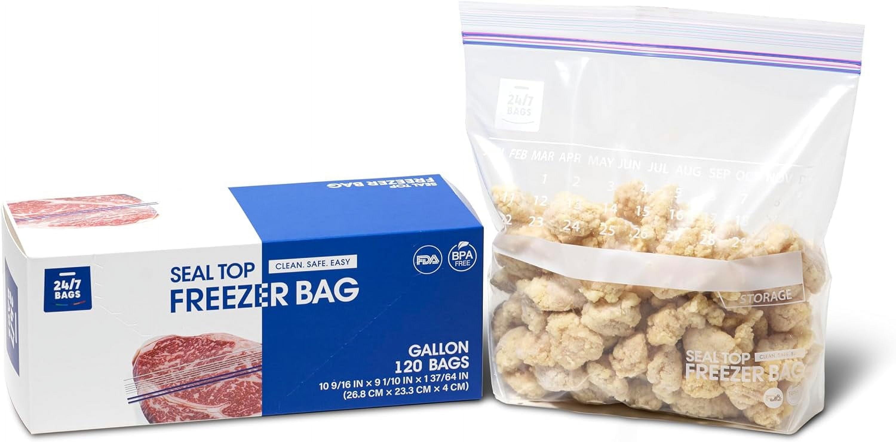 Gallon Freezer Bags, 120 Count with Stand Up Bottom and Calendar ...